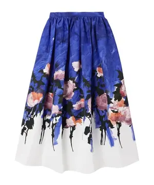 Erdem Pleated Printed Midi Skirt