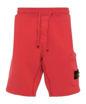 Stone Island Cotton Compass Badge Shorts - Red
