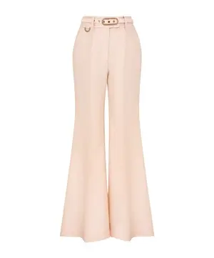 Zimmermann Eden Trousers Wide Leg, Belted, Pleated - Macadamia