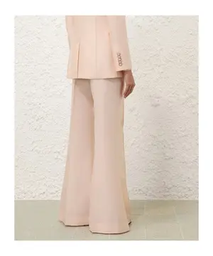 Zimmermann Eden Trousers Wide Leg, Belted, Pleated - Macadamia