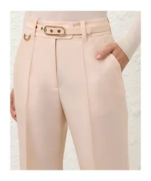 Zimmermann Eden Trousers Wide Leg, Belted, Pleated - Macadamia