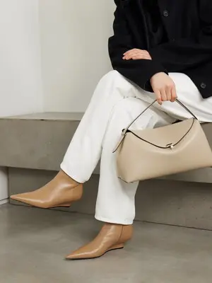 TOTEME Leather Ankle Boots With Pointed Toe And Wedge Heel