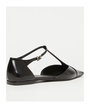 Max Mara Buffed Leather Ballet Flats With Ankle Strap - Black