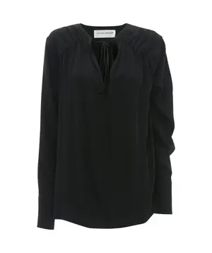 Victoria Beckham Gathered Detail Tie Blouse - Black
