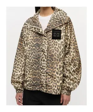 GANNI Leopard Print Hooded Jacket - No