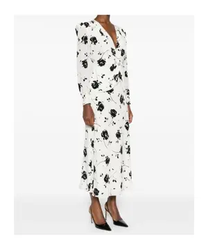 Alessandra Rich Rose Printed V-neck Midi Dress