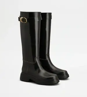 TOD'S Knee High Chunky Boots With Buckled Straps