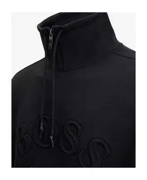 Hugo Boss Logo Detail Quarter Zip High Neck Sweater - Black