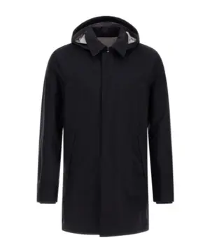 Herno Hooded Concealed-fastening Raincoat - Black