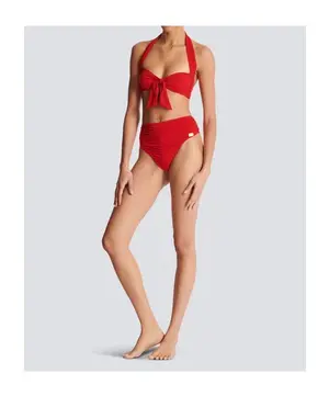 Balmain Halterneck Bow Front Two-piece Swimsuit - Red