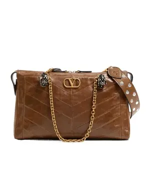 Valentino Garavani Panthea Logo Plaque Quilted Shoulder Bag - Brown