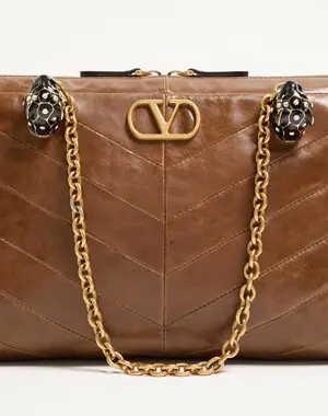 Valentino Garavani Panthea Logo Plaque Quilted Shoulder Bag - Brown