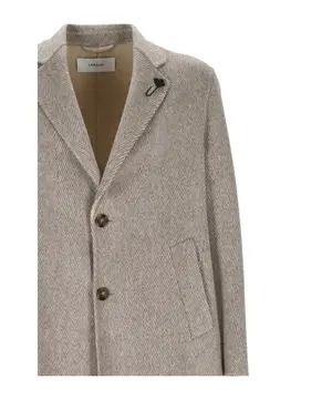 LARDINI Herringbone Logo Plaque Coat - Gray