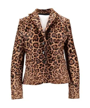 Lela Rose Long-sleeved Leopard-print Leather Jacket