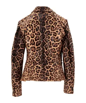 Lela Rose Long-sleeved Leopard-print Leather Jacket