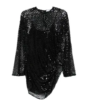 Attico Long Sleeve Sequin Embellished Crewneck Dress