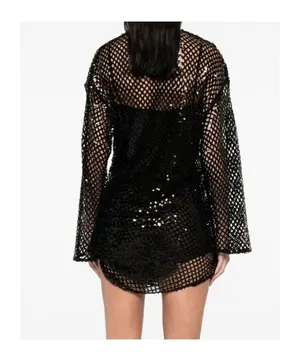 Attico Long Sleeve Sequin Embellished Crewneck Dress