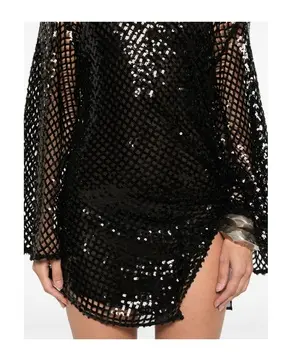Attico Long Sleeve Sequin Embellished Crewneck Dress