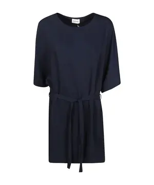 P.a.r.o.s.h Round Neck Short Sleeve Belted Mini Dress