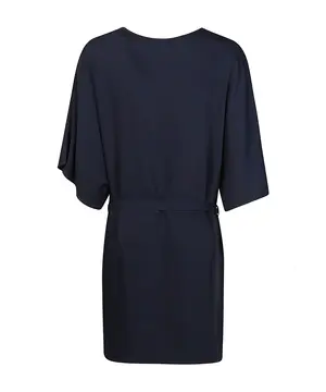 P.a.r.o.s.h Round Neck Short Sleeve Belted Mini Dress