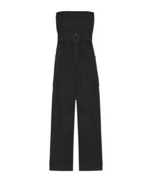Saint Laurent Cassandre Strapless Jumpsuit With Belt - Black