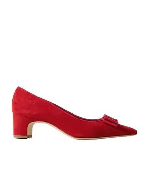 Manolo Blahnik Suede Bow Detail Block Heel Pumps