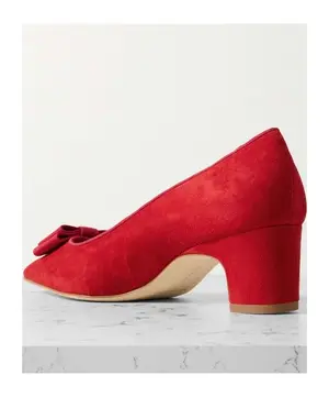 Manolo Blahnik Suede Bow Detail Block Heel Pumps