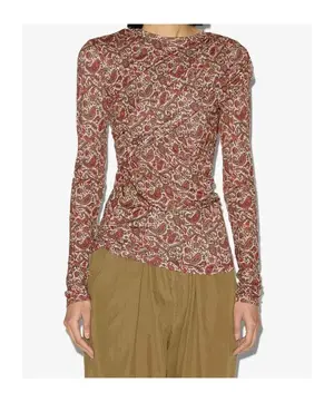 Isabel Marant Étoile Printed Draped Knit Long Sleeve Top - Orange