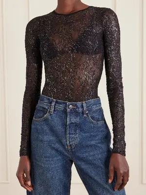 Wardrobe.NYC Metallic Lace Bodysuit
