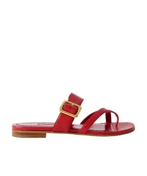 Manolo Blahnik Leather Adjustable Buckle Round Toe Slip-on Flats