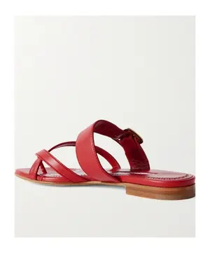 Manolo Blahnik Leather Adjustable Buckle Round Toe Slip-on Flats