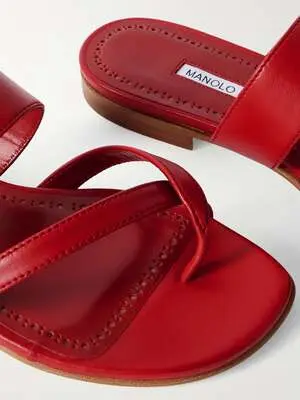 Manolo Blahnik Leather Adjustable Buckle Round Toe Slip-on Flats