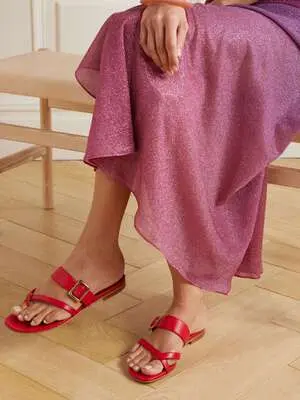Manolo Blahnik Leather Adjustable Buckle Round Toe Slip-on Flats