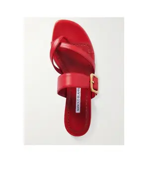 Manolo Blahnik Leather Adjustable Buckle Round Toe Slip-on Flats