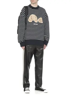Palm Angels Bear Print Striped Sweatshirt - Black