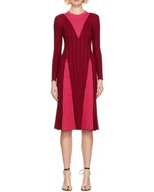 Partow Ribbed Knit Color-blocked Midi Dress