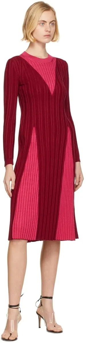 Partow Ribbed Knit Color-blocked Midi Dress