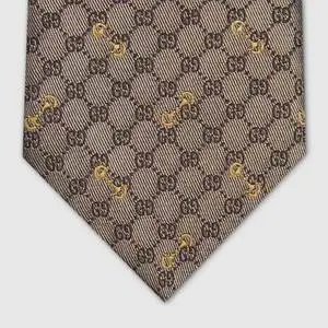 Gucci Horsebit Embroidered Tie - Gray
