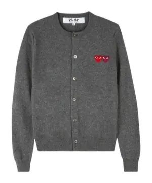 Play Comme Des Garcon Crewneck Knitted Cardigan With Heart Appliqu - Gray/red