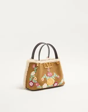 Valentino Garavani Small Embroidered Flowers Suede Tote Bag
