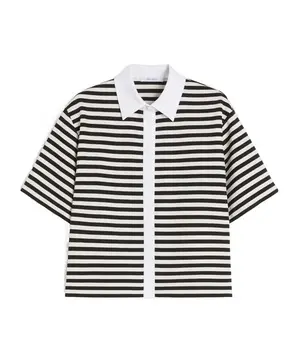 Max Mara Striped Jersey Shirt With Lapel Collar - White/black