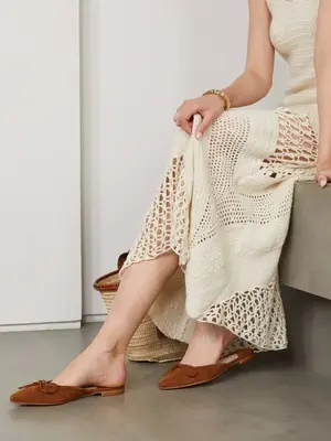 Manolo Blahnik Suede Mules With Bow Detailing