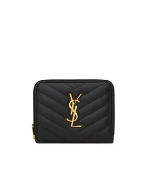 Saint Laurent Cassandre Matelassé Compact Zip-around Wallet In Lambskin - Black