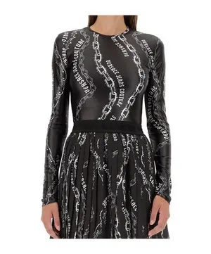 Versace Long Sleeve Chain Print Bodysuit