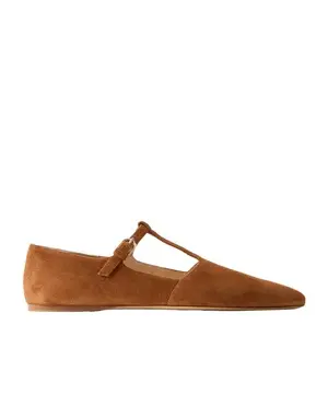 Gabriela Hearst Suede Pointed Toe Flats With T-strap And Buckle - Camel