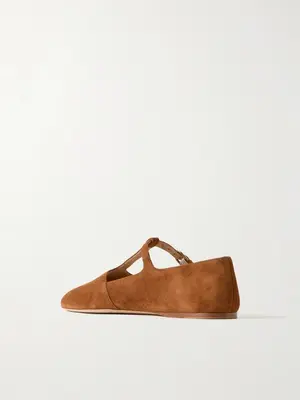 Gabriela Hearst Suede Pointed Toe Flats With T-strap And Buckle - Camel