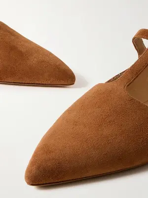 Gabriela Hearst Suede Pointed Toe Flats With T-strap And Buckle - Camel