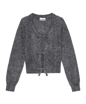 GANNI Tie-fastening Knit Cardigan - Light Grey