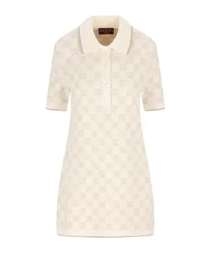 Gucci Gg Jacquard Knit Polo Dress - Beige