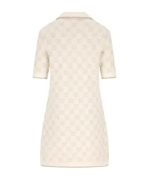Gucci Gg Jacquard Knit Polo Dress - Beige